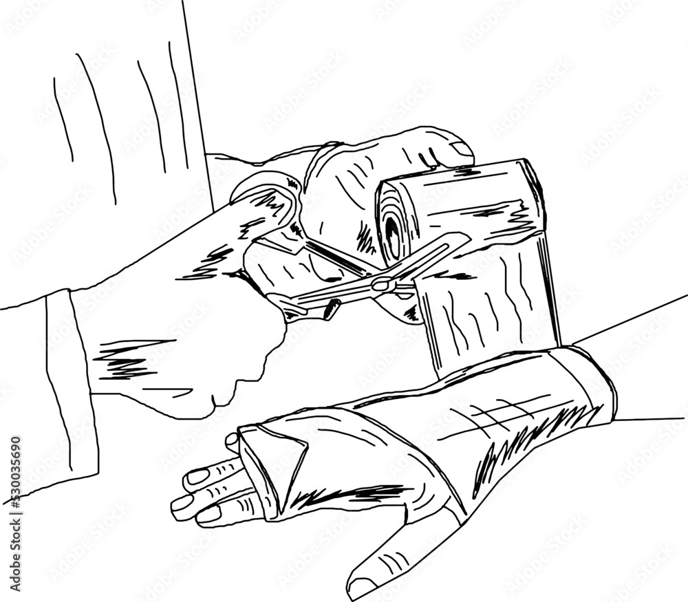 Vector de Stock Physiotherapist doing plaster on hand line art vector ...