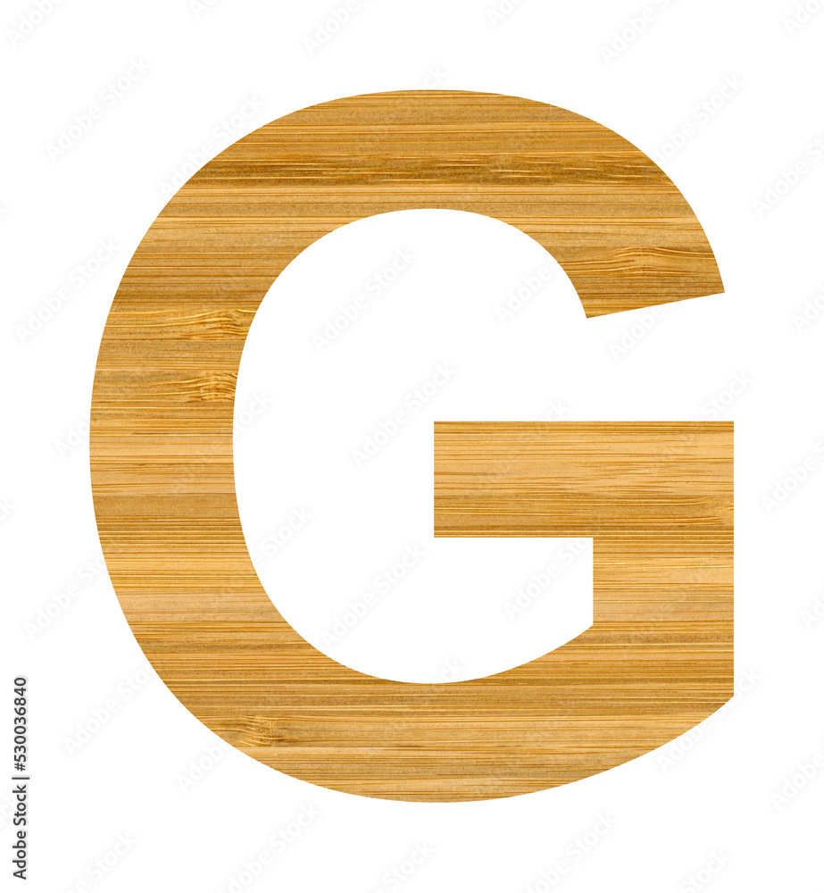 Big letter G used in English alphabet, letter G cut from wooden bamboo ...