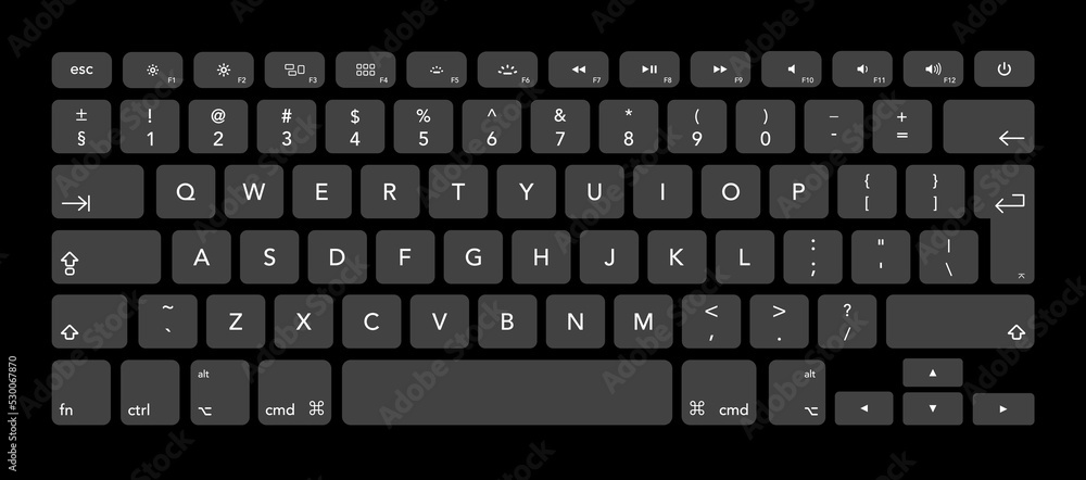 Computer keyboard. Black keyboard entry set with letters and numbers ...