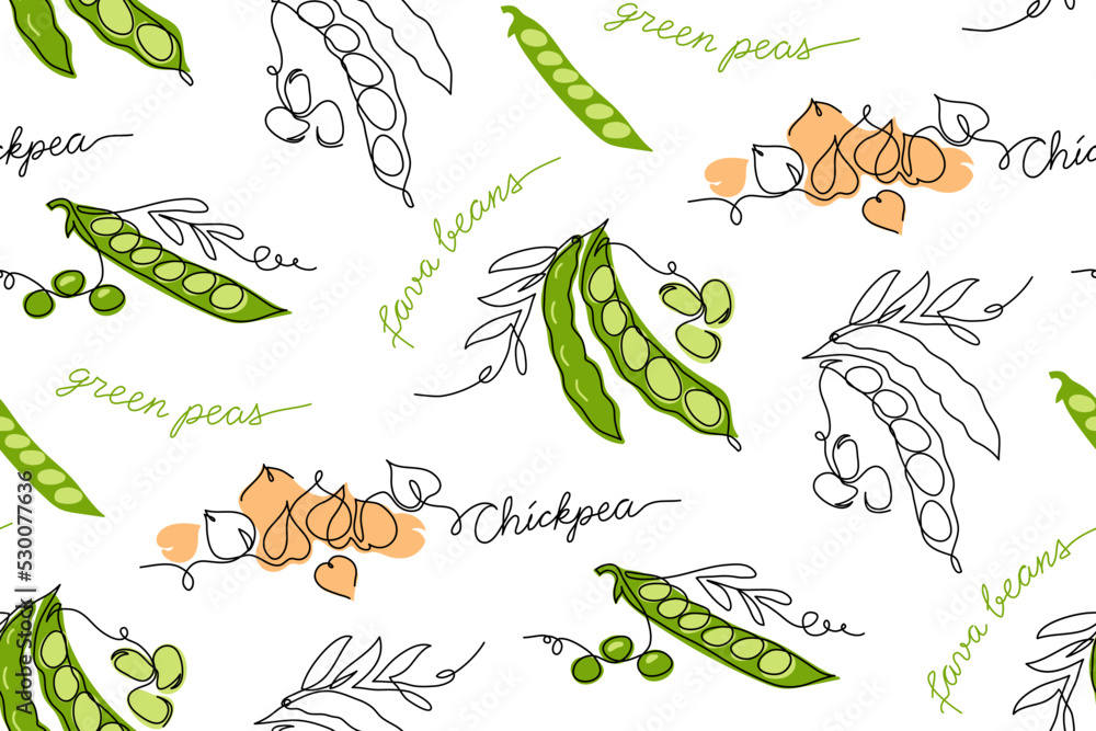 Legumes, beans vector pattern for vegan food packing, label design. One ...