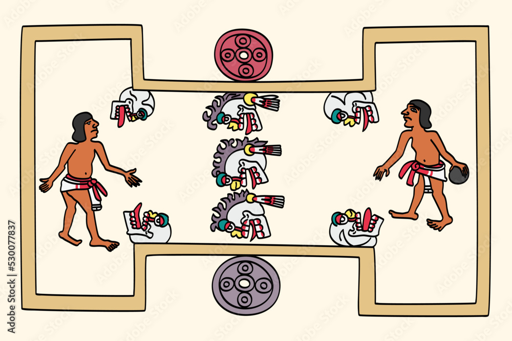 Aztec players play a rubber ball game. The Mesoamerican ballgame is a ...