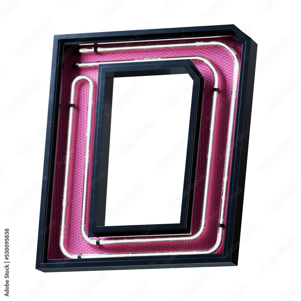 3D illustration of White Neon light alphabet character Capital letter O ...