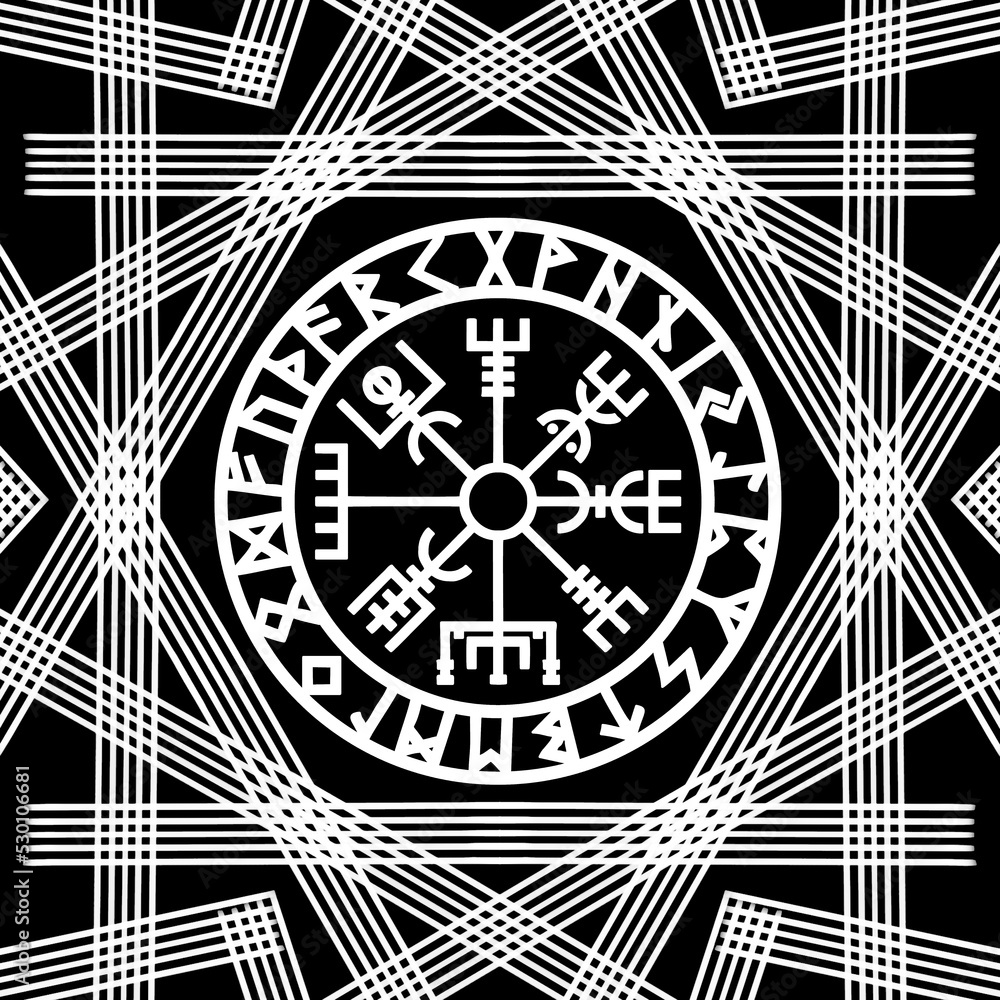 Vegvisir, viking symbol, Futhark runes circle, protection amulet, Norse ...