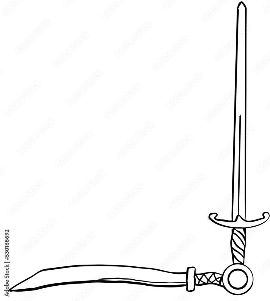 Dark Fantasy, frame border, Frame corner, Frame Edge swords 1 color ...