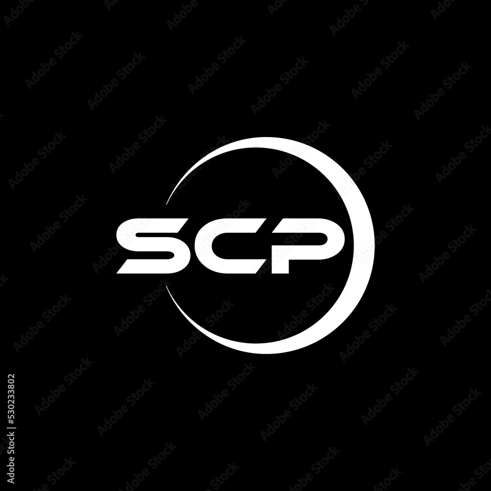Vector de Stock SCP letter logo design with black background in ...