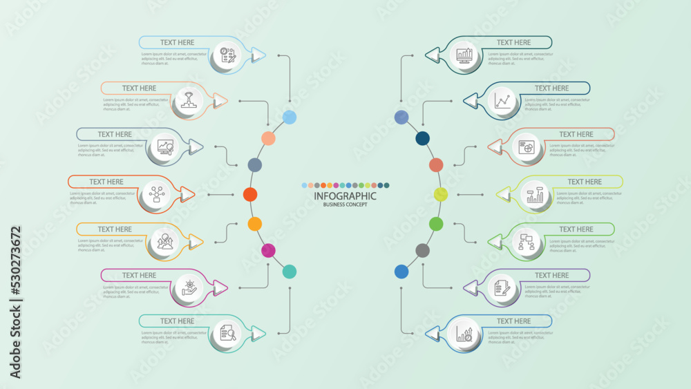 Basic circle infographic template with 14 steps, process or options ...