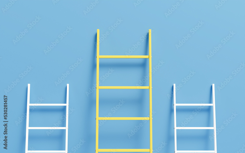 3D ladder isolated blue background. Dreams of better growth and ...