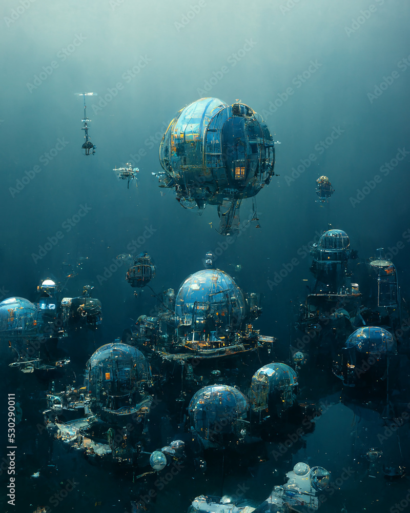 Ilustración de Stock Science Fiction Futuristic Underwater Base 3D Art ...