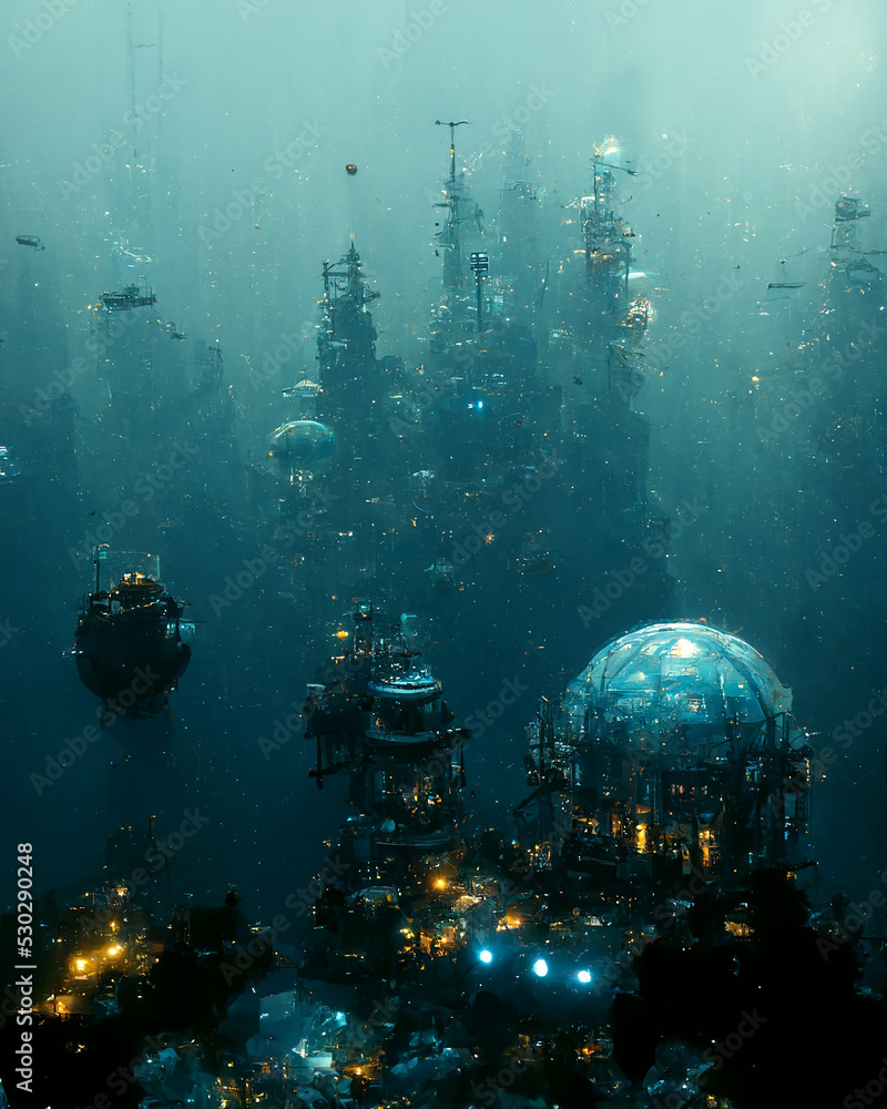 Стоковая иллюстрация «Alien Underwater Base in Sea Abyss Sci-Fi Art ...