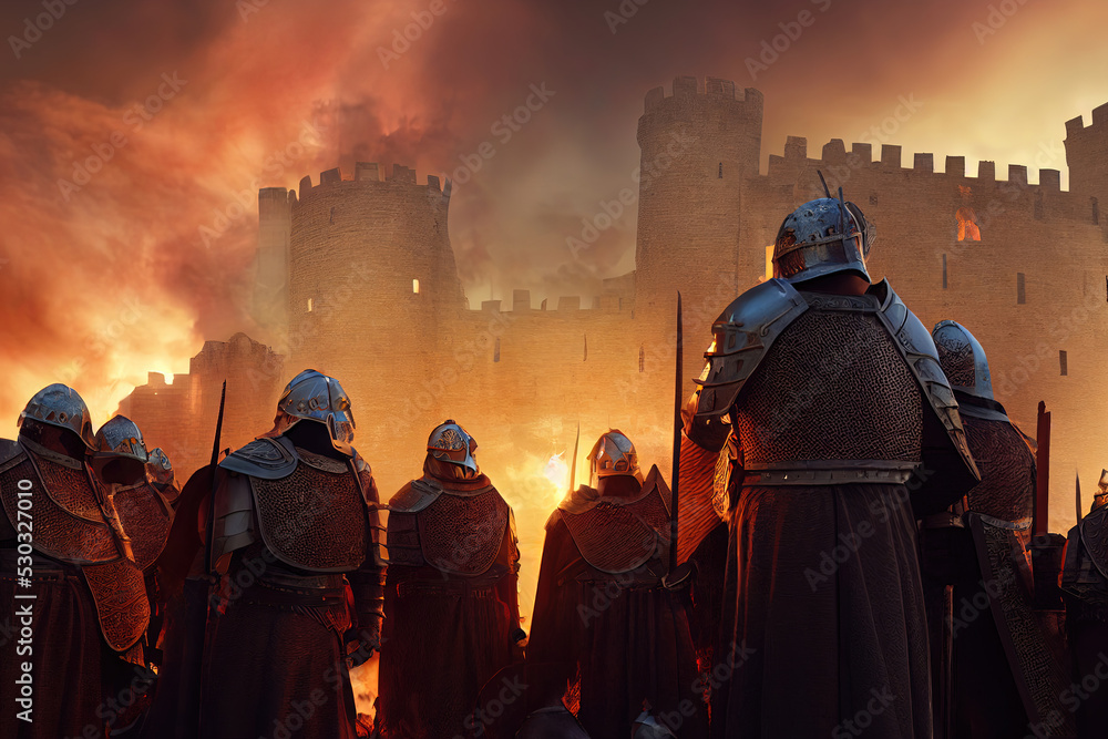 Medieval castle under siege Stock Illustration | Adobe Stock
