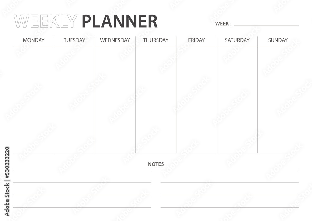 Simple WEEKLY PLANNER with notes Stock Vector | Adobe Stock