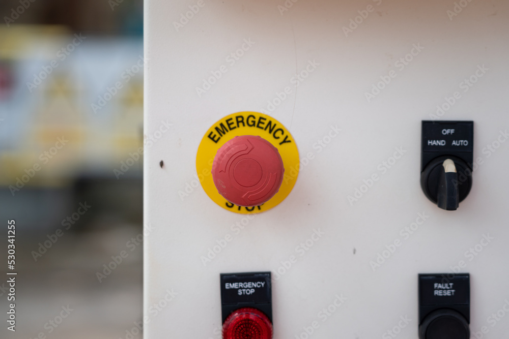 Emergency shutdown (ESD) switch on machinery system control panel ...