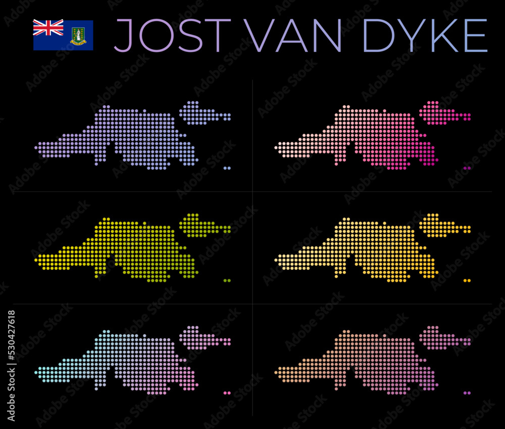 Jost Van Dyke dotted map set. Map of Jost Van Dyke in dotted style ...