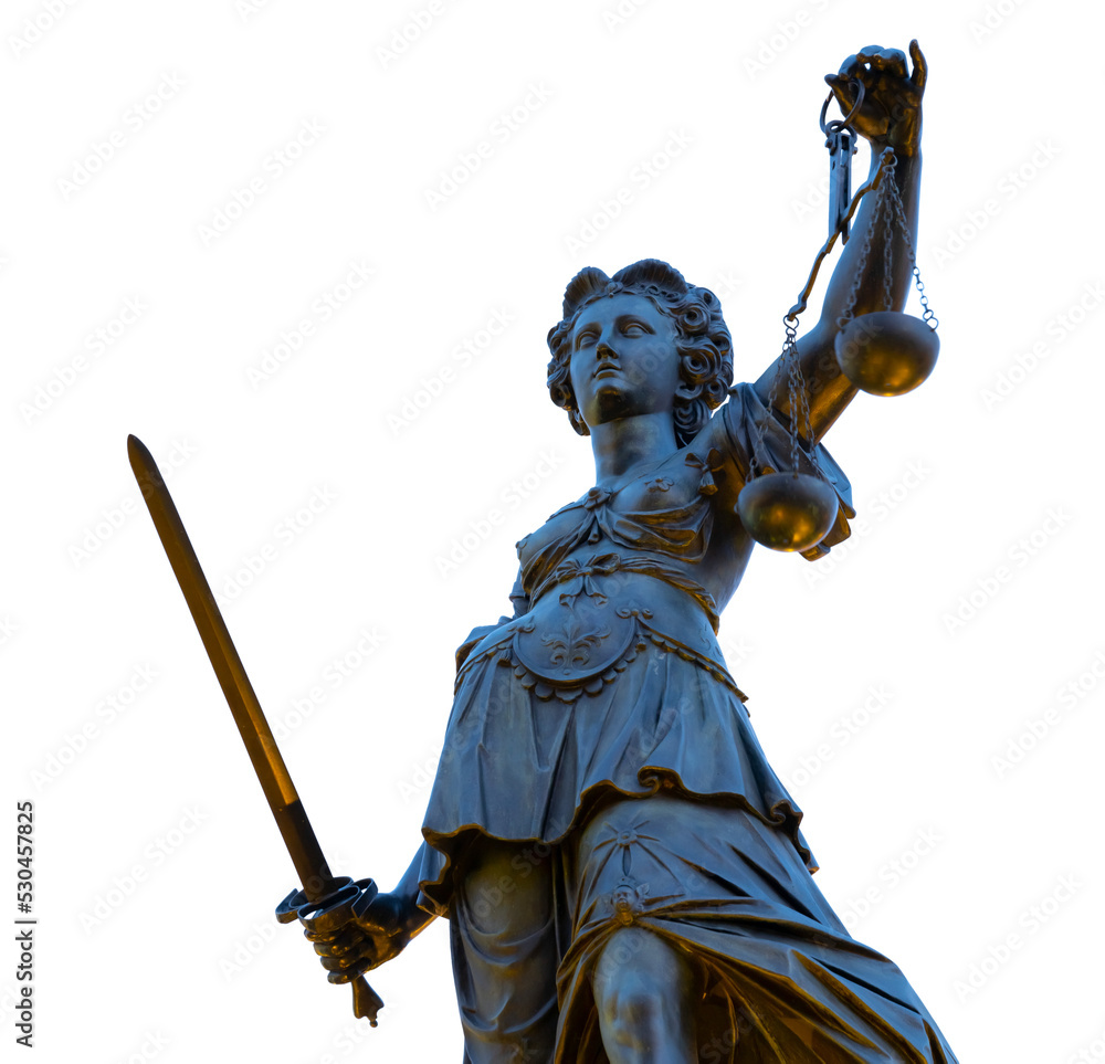 Lady justice or justitia - detail of a golden statue holding balance ...