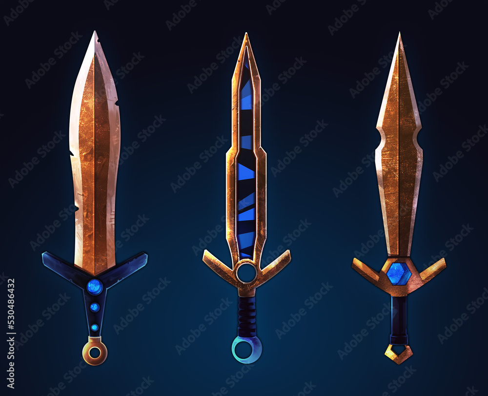 JPG 5000 x 4000. A set of golden swords. Fantasy game items. Propsa's ...
