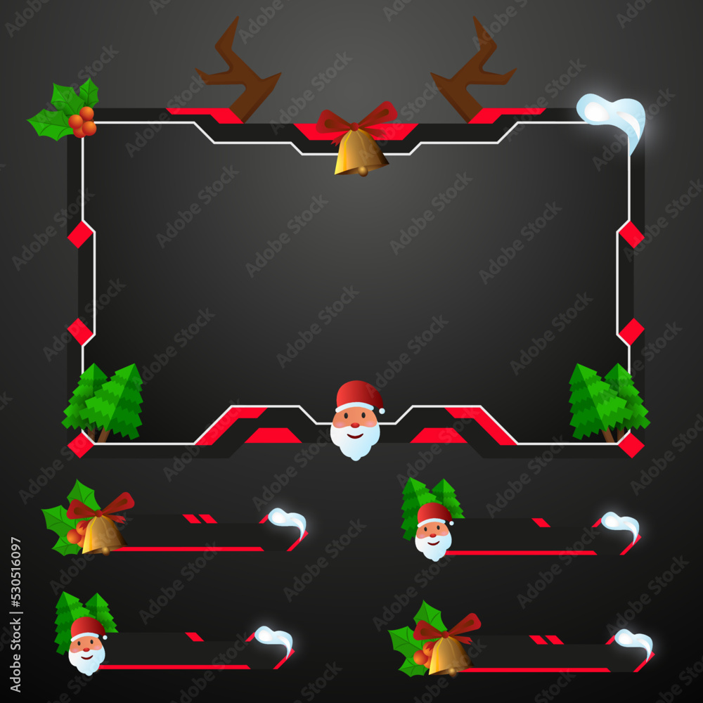 Christmas live stream overlay gaming interface video screen border ...