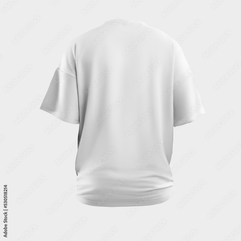 Oversized white t-shirt template 3D rendering, back view, universal ...