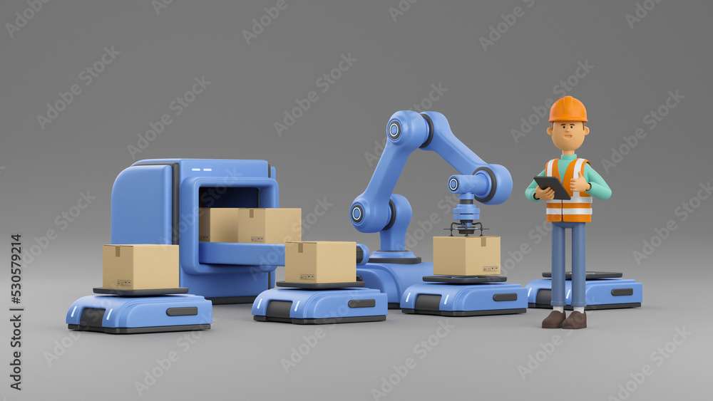 Smart industry production factory warehouse logistic and transport Future Technology. Engineer ...