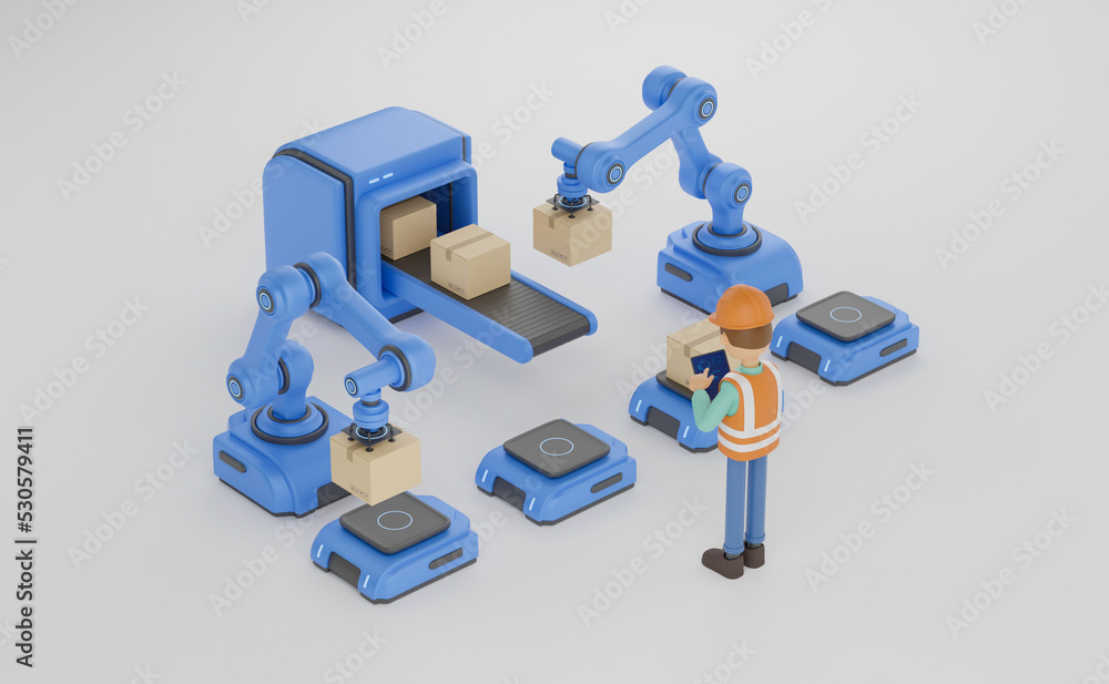 Smart industry production factory warehouse logistic and transport Future Technology. Engineer ...