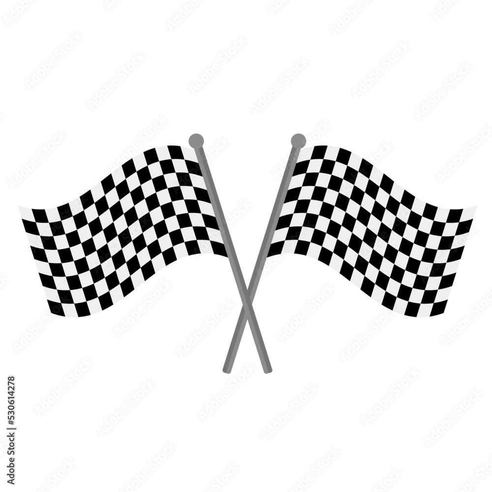 crossed checkered flag flat vector illustration cartoon style logo icon ...
