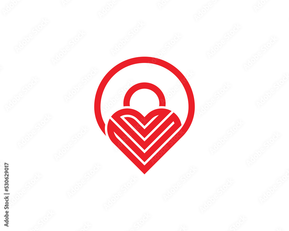Heart Location Pin Logo Concept symbol sign icon Element Design Line ...