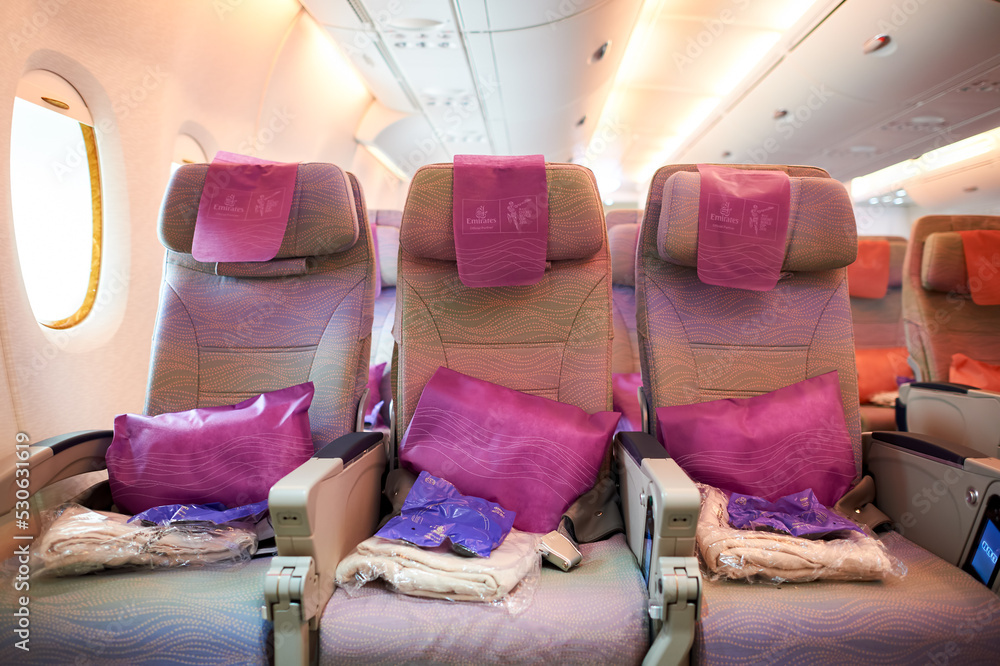 Стоковое фото «HONG KONG - MARCH 09, 2015: inside of Emirates Airbus ...