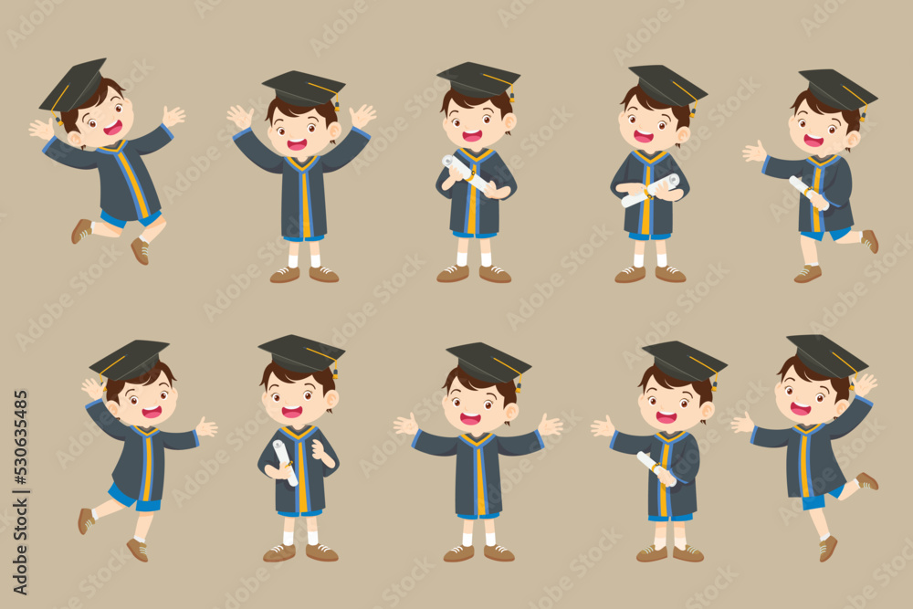 smiling graduate students in graduation gowns holding diplomas Stock Vector | Adobe Stock