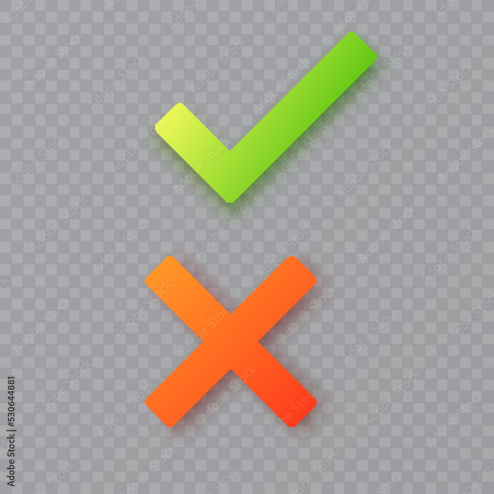 Green check mark icon and red cross mark. checklist signs, approval ...