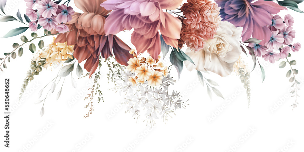 Floral border, Greeting card with flowers, can be used as invitation ...