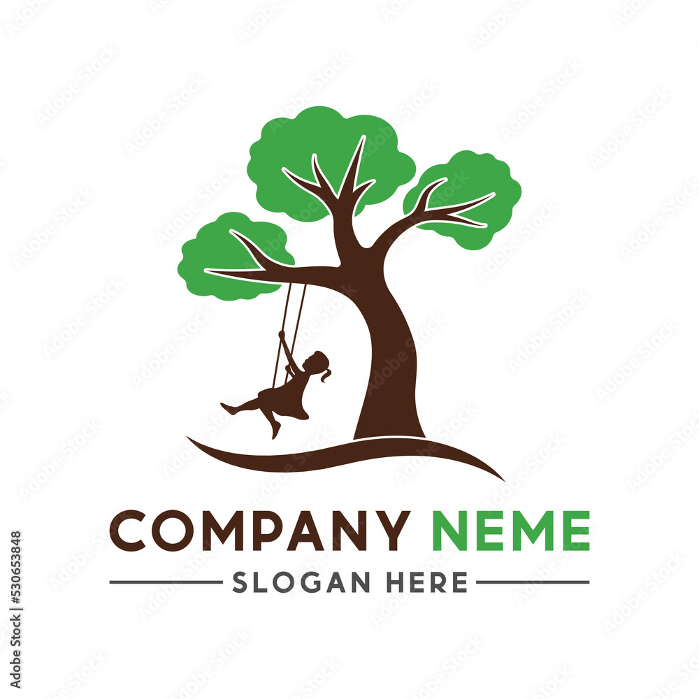 child tree swing logo design Stock Vector | Adobe Stock