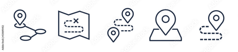 Location pin map line icon set. Compass, map, distance, direction ...