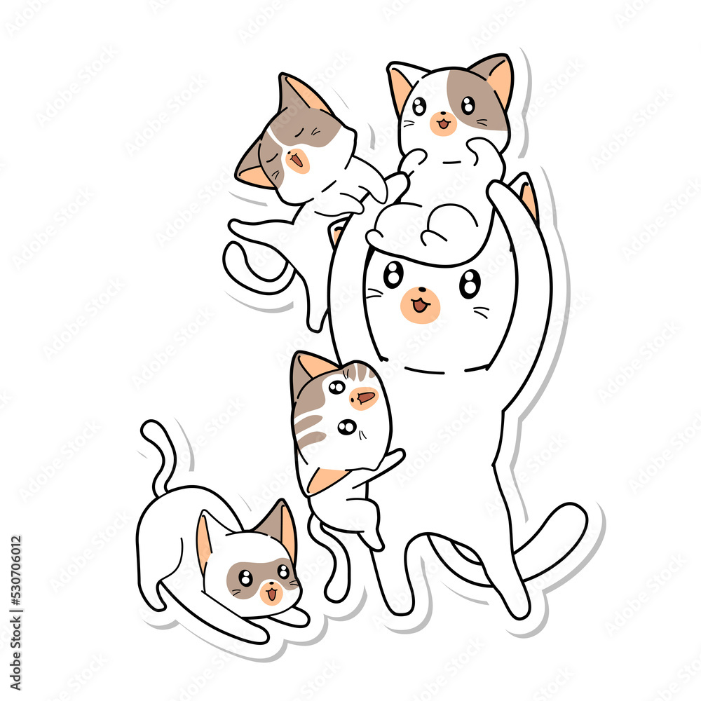 cute cat cartoon sticker Stock Illustration | Adobe Stock