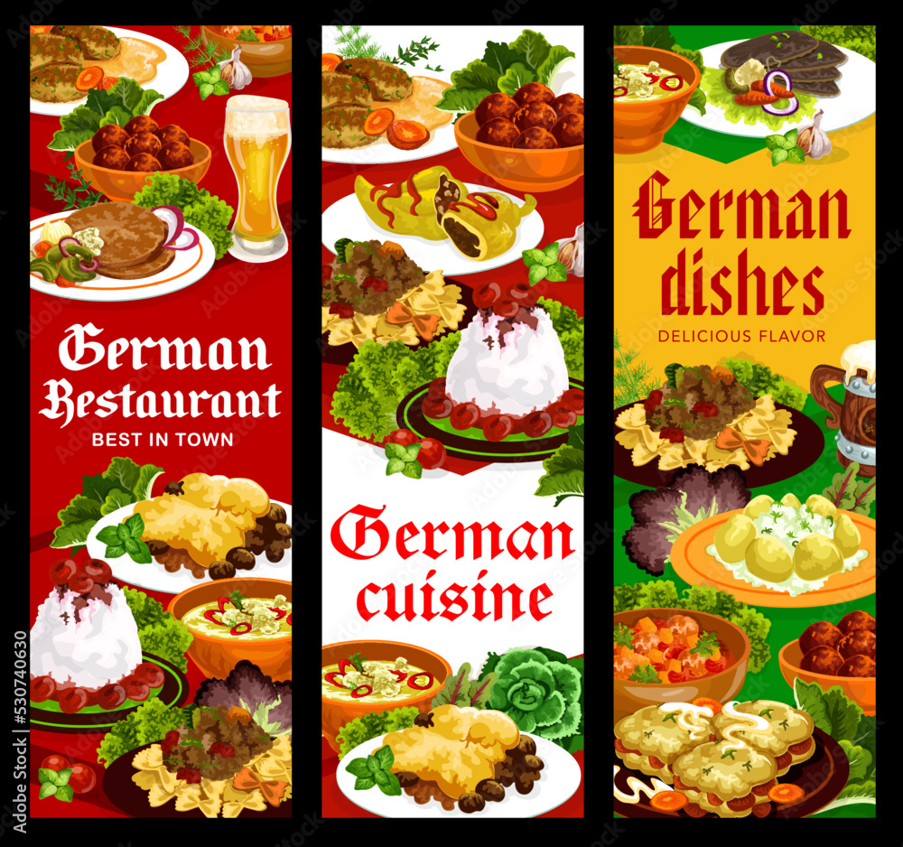 German cuisine food banners, dishes and restaurant meals, vector lunch ...