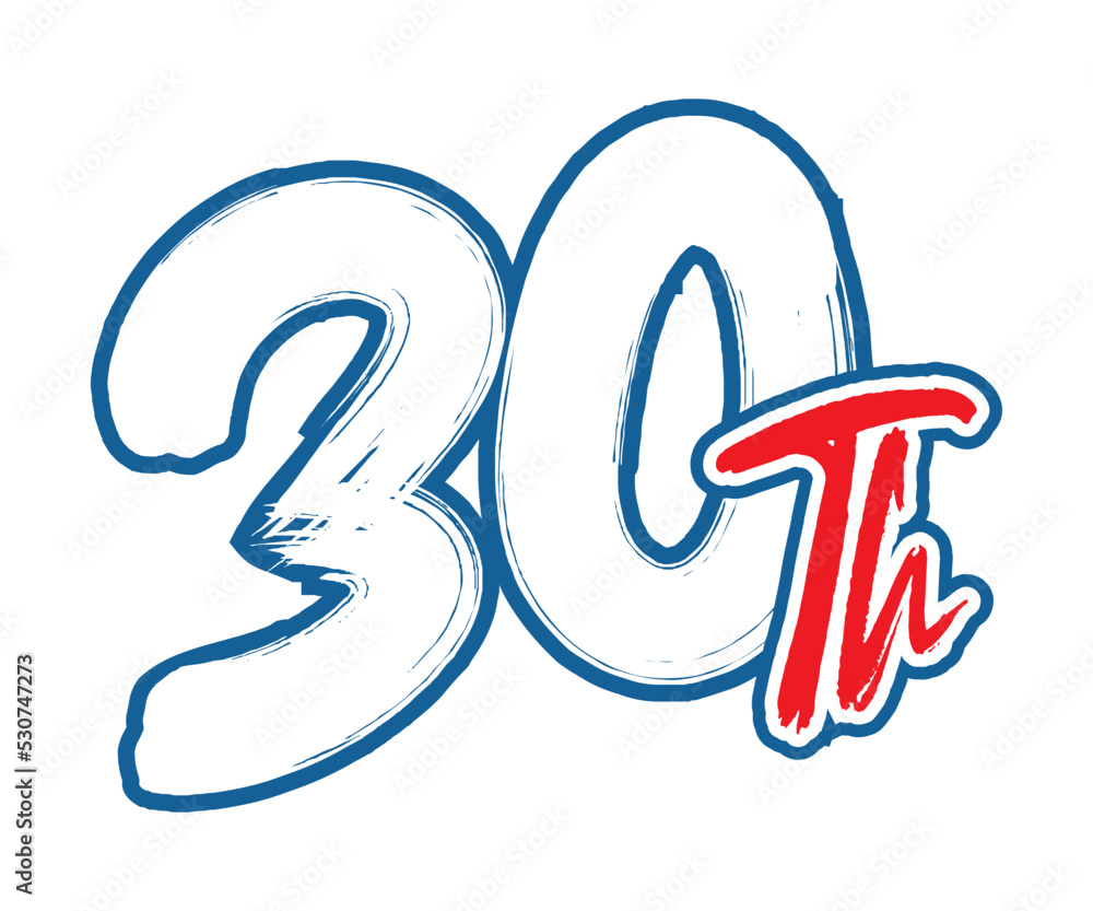 30th Ordinal Number counting vector art illustration with stunning font ...