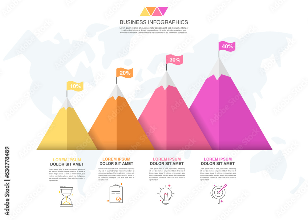 Vector illustration of mountains. Infographic four step modern template ...