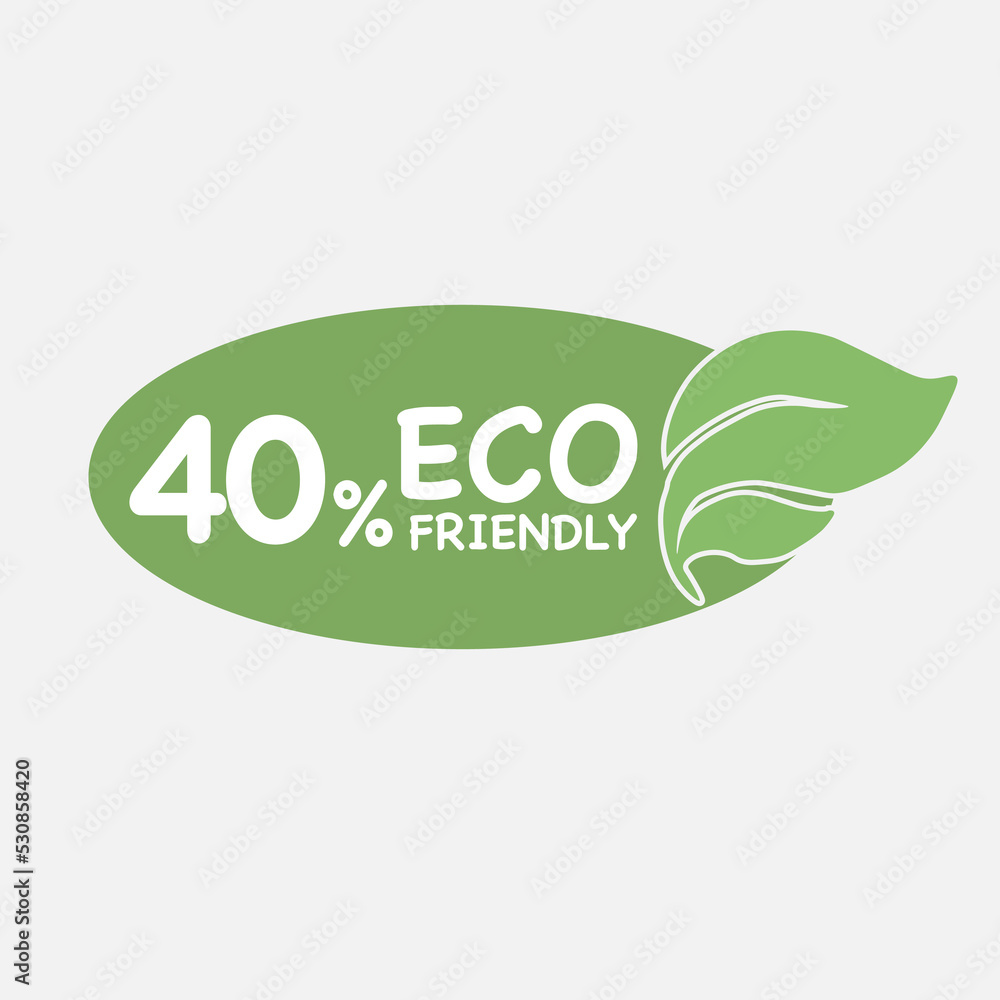 40% Eco friendly green leaf label sticker. 2d vector illustration. Eco ...