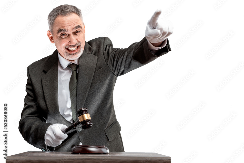 Auctioneer, salesperson with gavel at public auction. Senior male ...