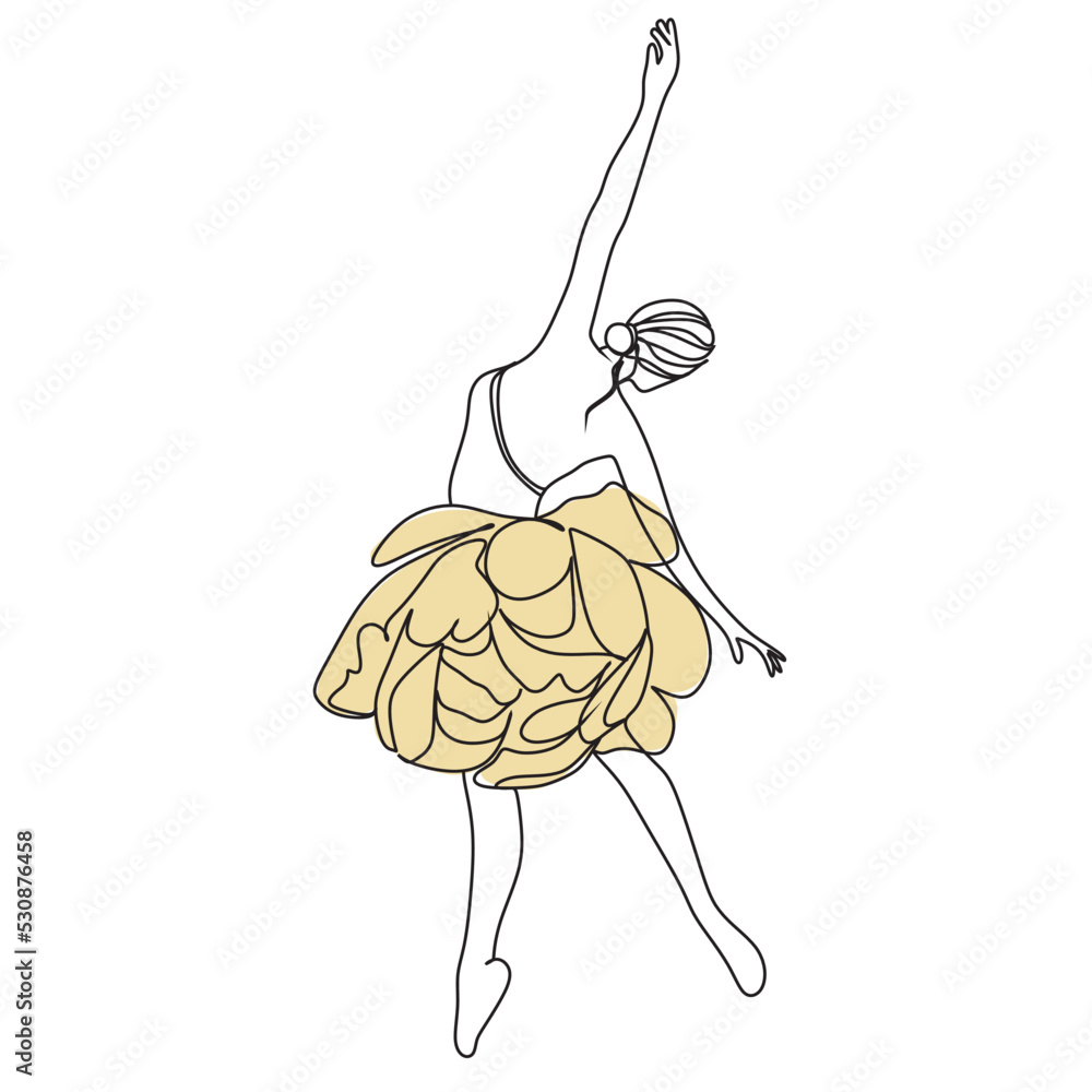 Printable one line ballerina drawing. Black and white ballerina vector ...