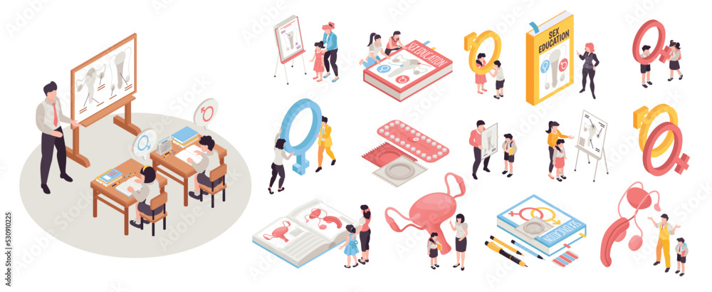 Isometric Sex Education Set Stock Vector Adobe Stock