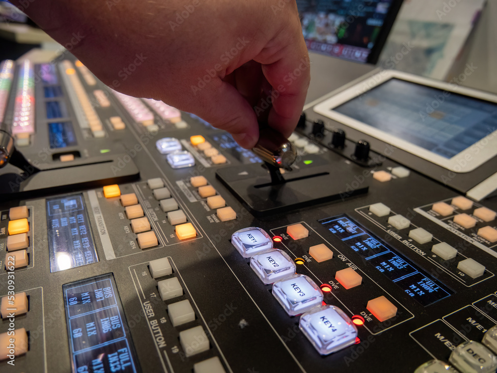 Concept Idea: Professional broadcast video mixer in tv studio as ...