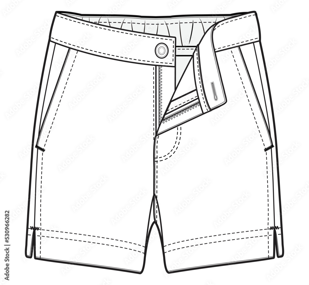 mens short pant technical detail drawing. mens plain casual short pant ...