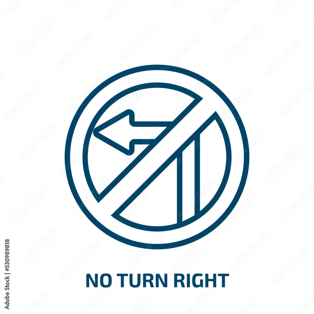 no turn right icon from traffic signs collection. Thin linear no turn ...