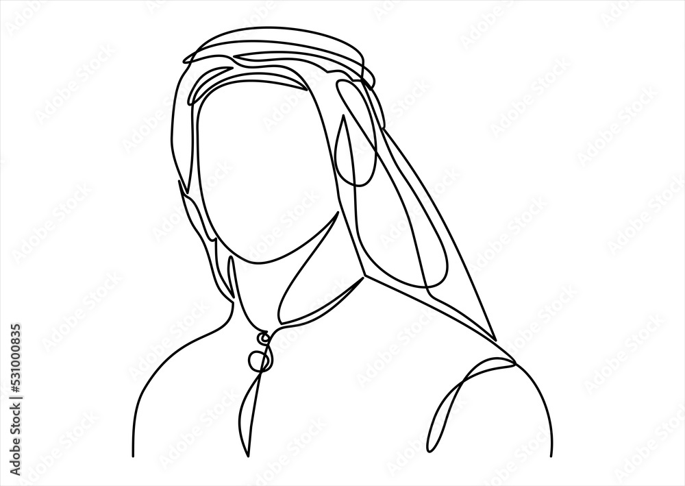 standing middle east arab man - single line drawing - single line ...