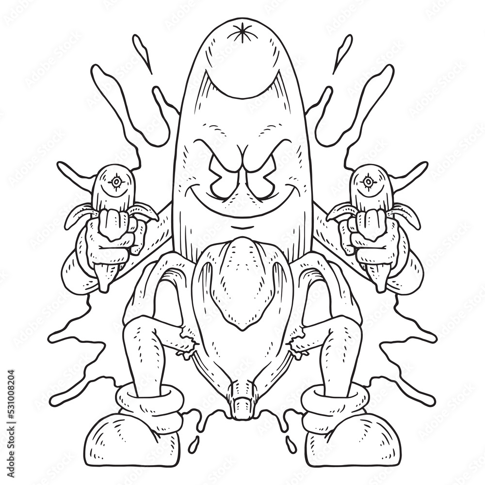 Coloring illustration of cartoon gunner banana mascot Stock Vector ...