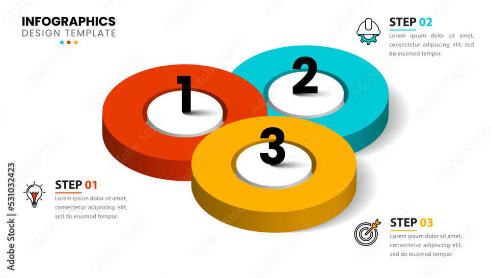 Infographic template. 3 connected isometric circles with numbers Stock ...