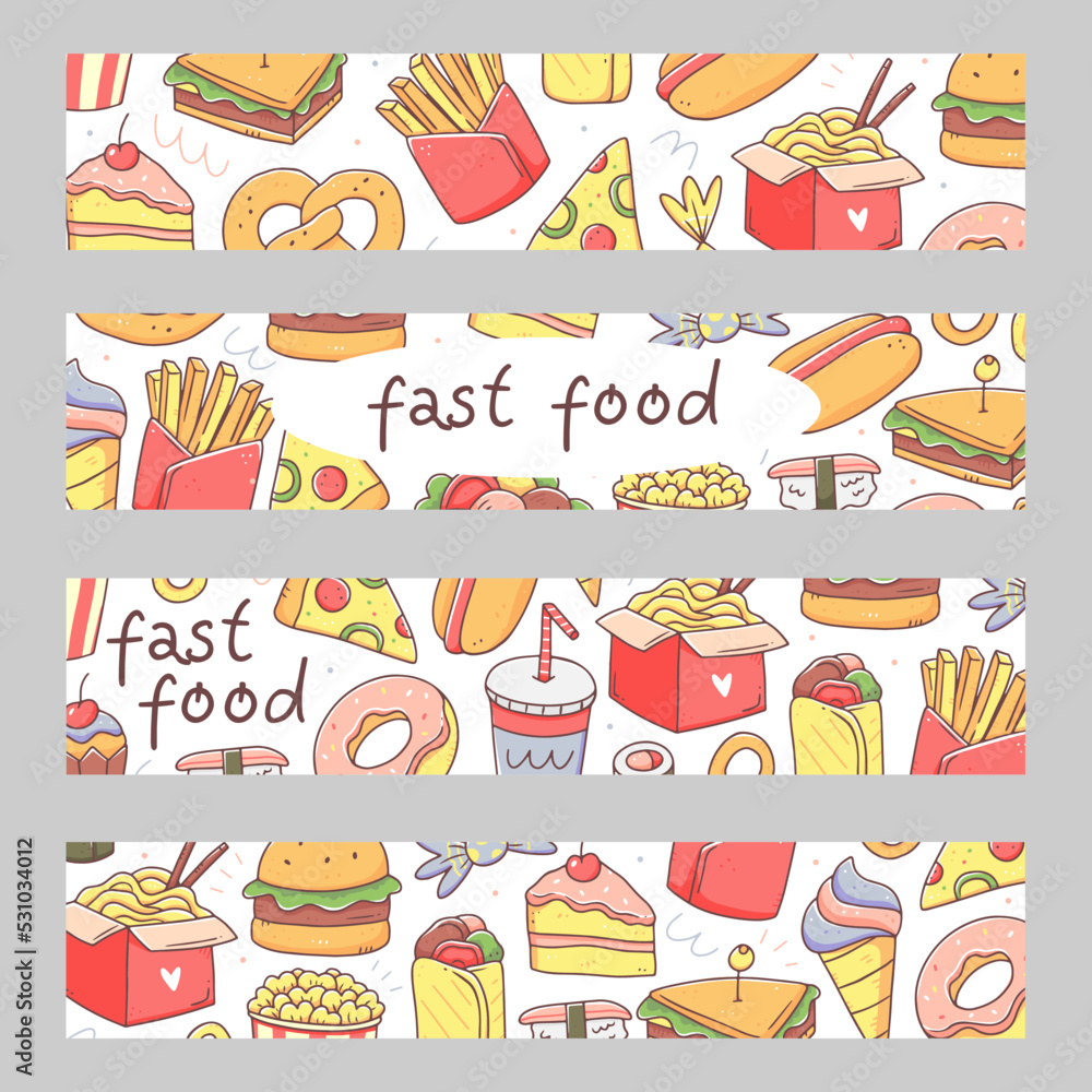 Vektor Collection of horizontal banners, fast food cards. Design for a ...