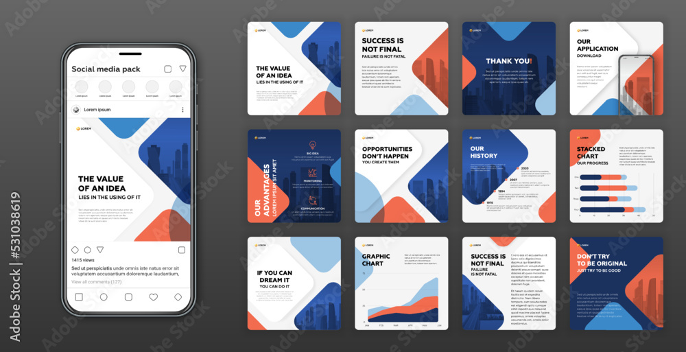 Social media post templates set with cityscape vector illustration on ...