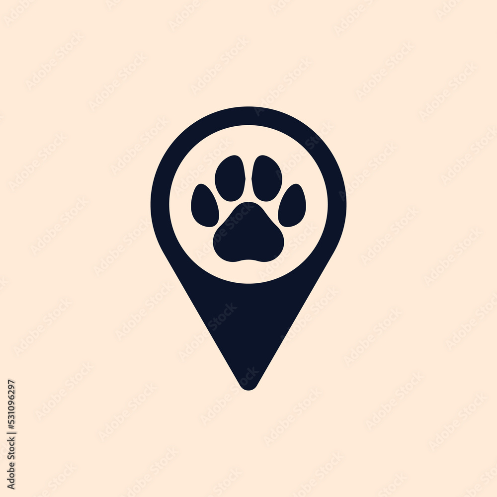 abstract location dog logo icon. dog footprint combination location ...