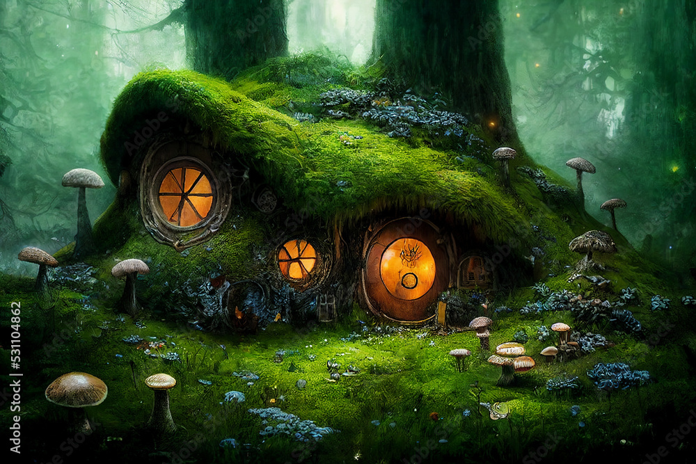 Hobbit house in the forest Stock Illustration | Adobe Stock