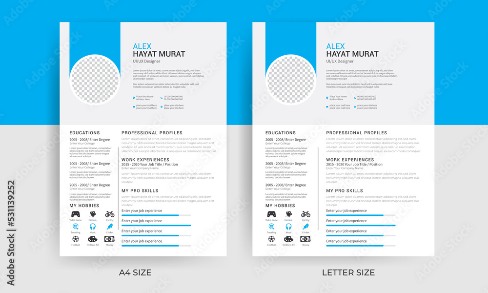 A4 and letter size professional CV Resume design for freelance and ...